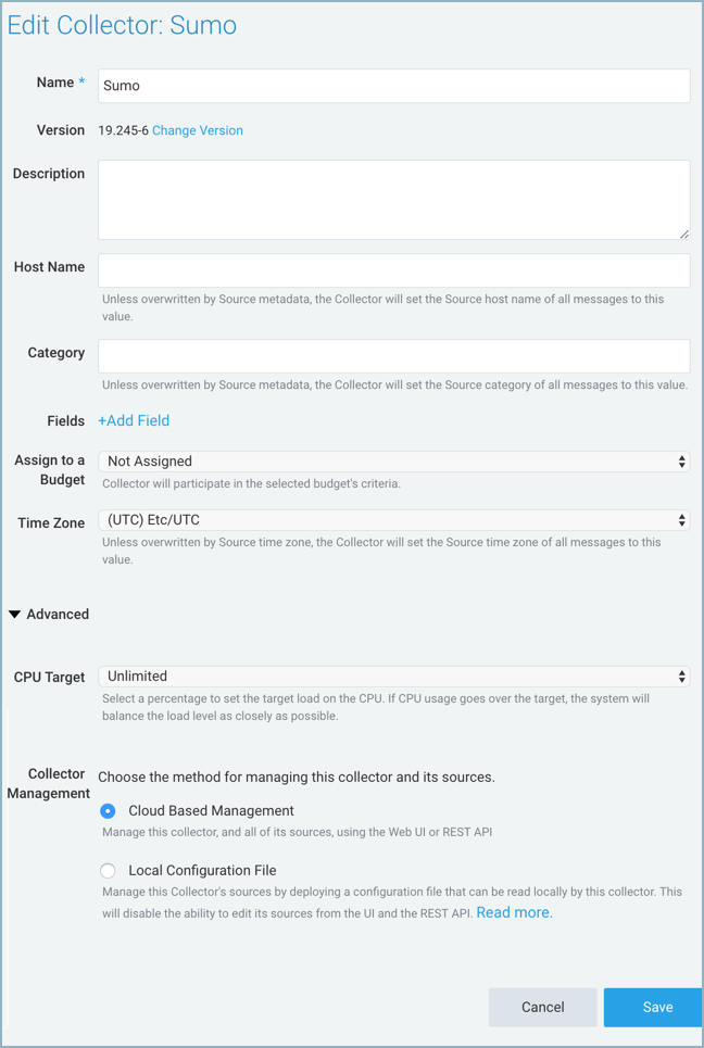Edit a Collector | Sumo Logic Docs