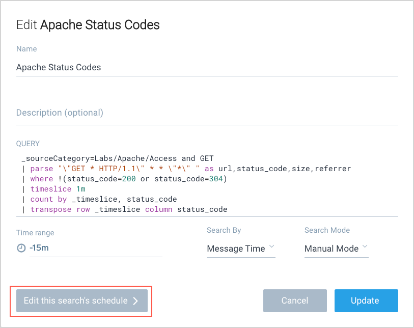 Edit or Cancel a Scheduled Search | Sumo Logic Docs