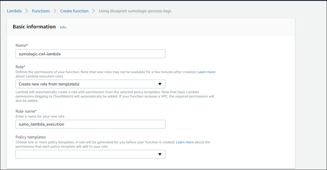 Create a Sumo Lambda Function | Sumo Logic Docs