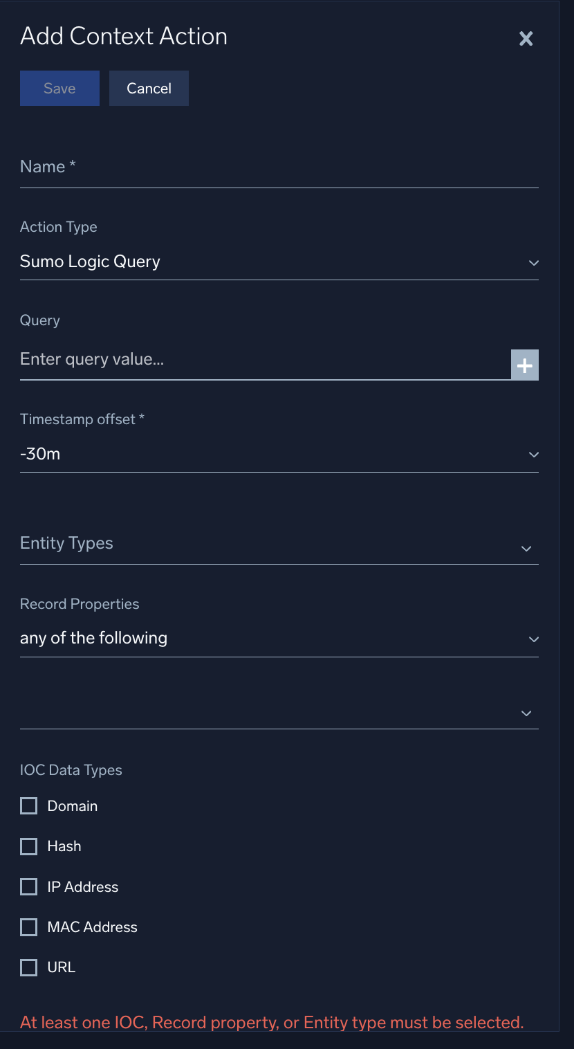 Create Context Actions | Sumo Logic Docs